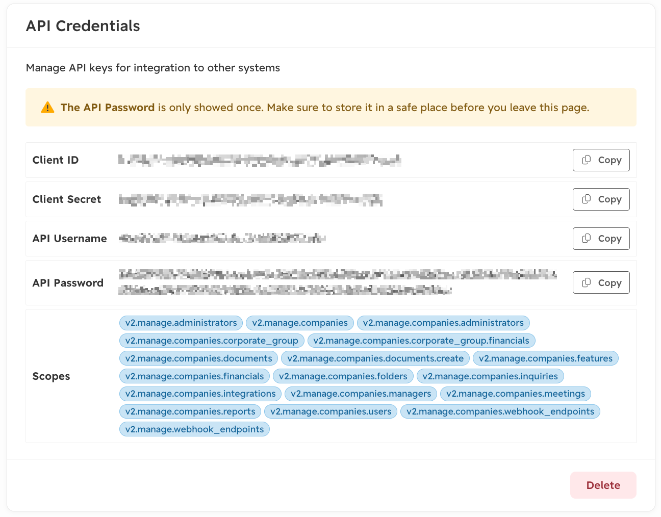 API Credentials – Boardeaser
